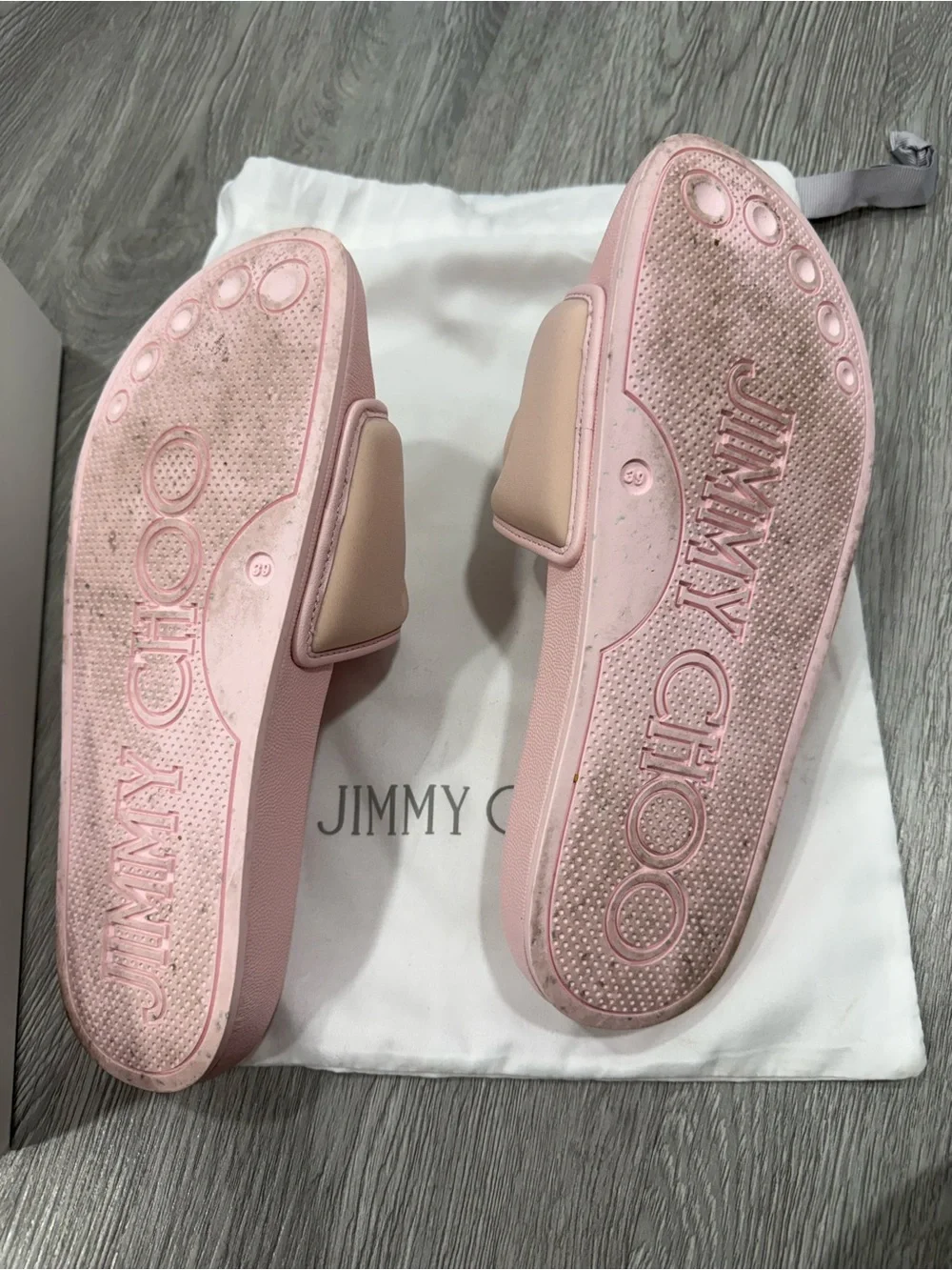 Jimmy Choo | Shoes | Jimmy Choo Pink Embossed Logo Slide Sandals | Poshmark